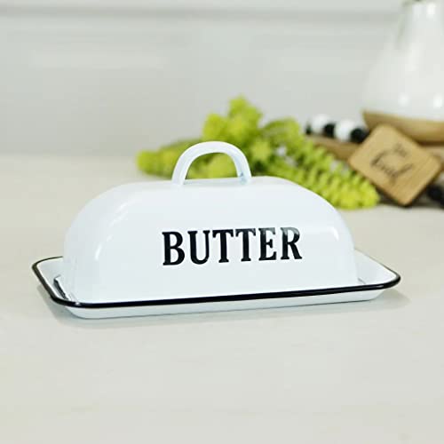 VIP Home and Garden Metal Enamel Butter Dish with Gloss Finish