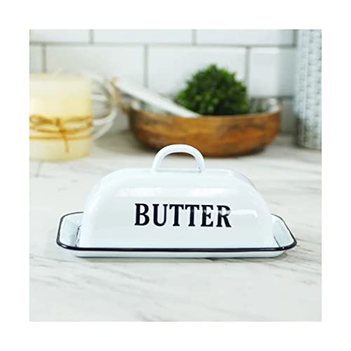 VIP Home and Garden Metal Enamel Butter Dish with Gloss Finish