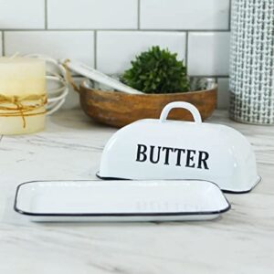 VIP Home and Garden Metal Enamel Butter Dish with Gloss Finish