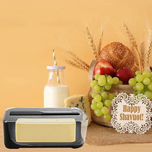 Butter Dish with Lid and Knife, Butter Container for Countertop, Butter Keeper for East West Coast Butter, Butter Keeper for Fridge（Black）