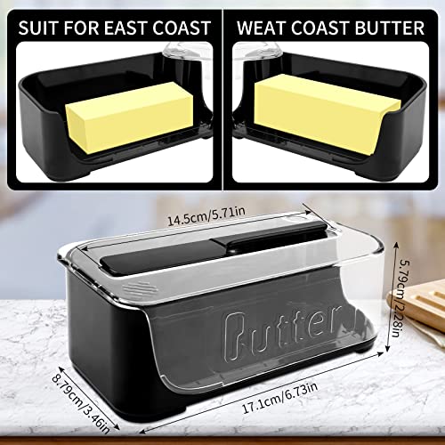 Butter Dish with Lid and Knife, Butter Container for Countertop, Butter Keeper for East West Coast Butter, Butter Keeper for Fridge（Black）