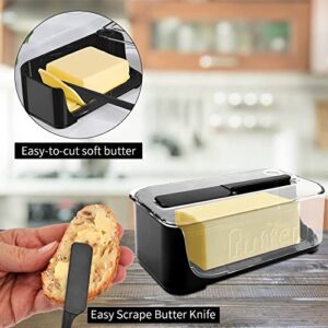 Butter Dish with Lid and Knife, Butter Container for Countertop, Butter Keeper for East West Coast Butter, Butter Keeper for Fridge（Black）