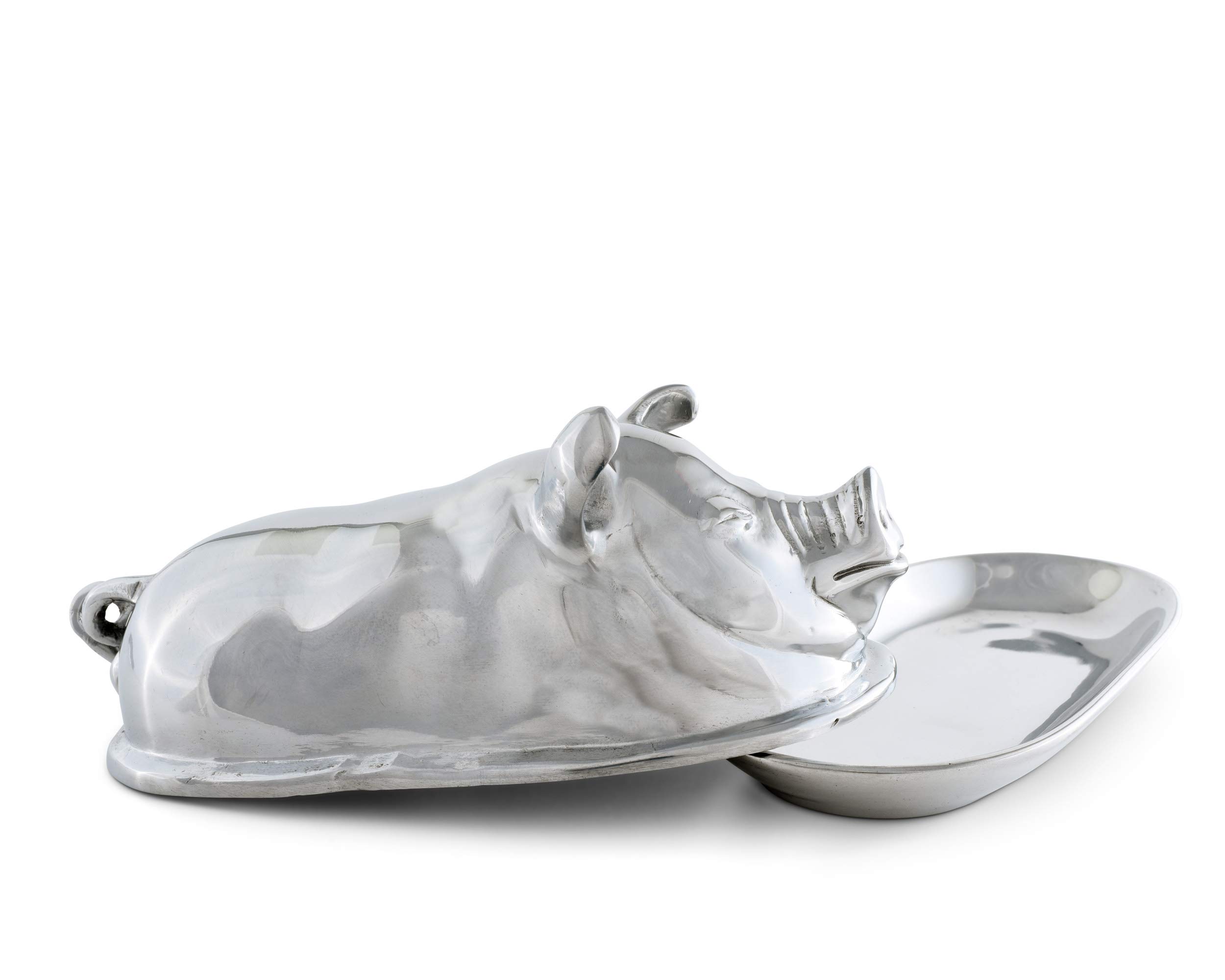 Arthur Court Happy Pig Covered Butter Cream Cheese Dish Container Keeper Hand Polished Tarnish Free Artisan Quality Farmhouse Table 7.5 inch Long