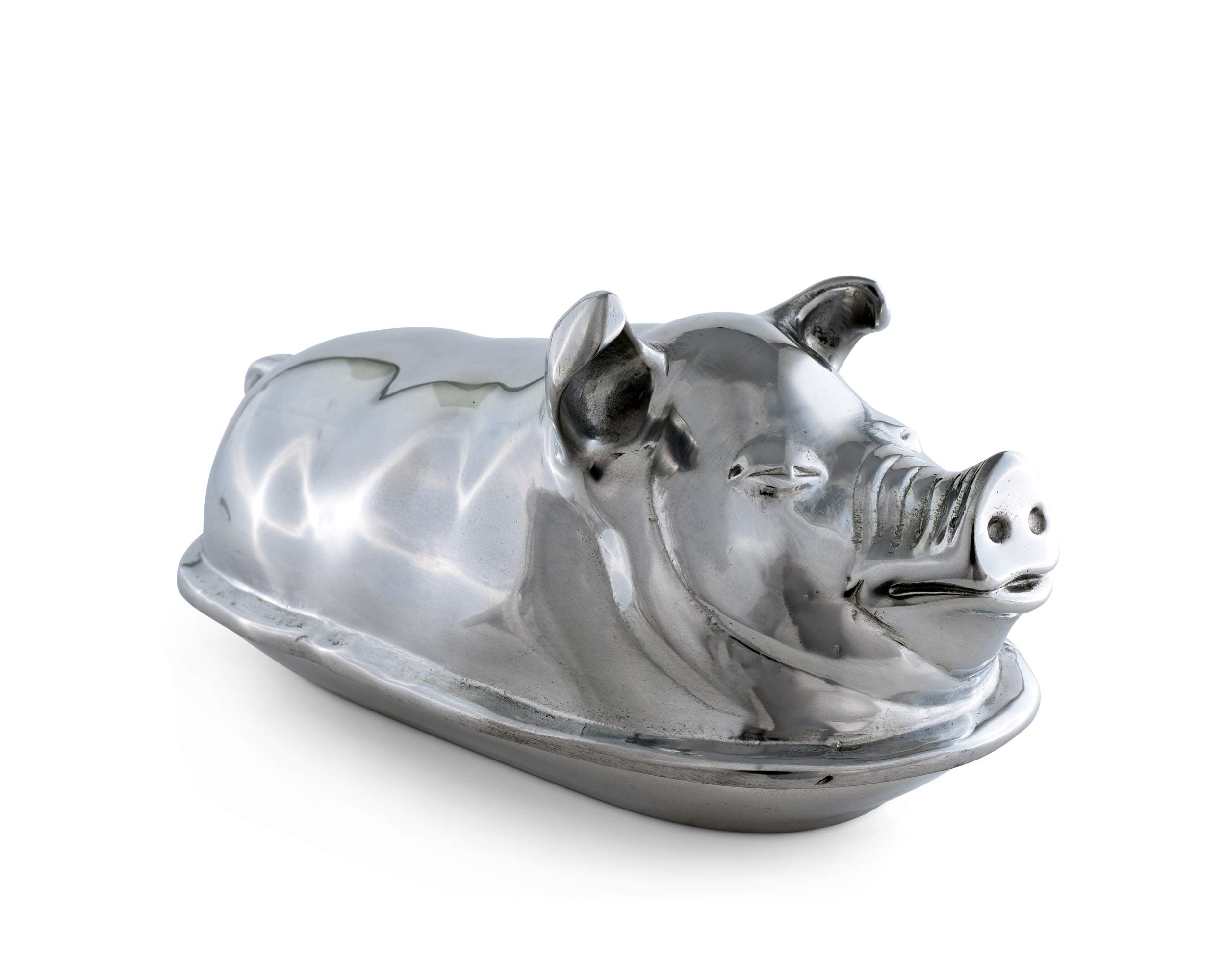 Arthur Court Happy Pig Covered Butter Cream Cheese Dish Container Keeper Hand Polished Tarnish Free Artisan Quality Farmhouse Table 7.5 inch Long