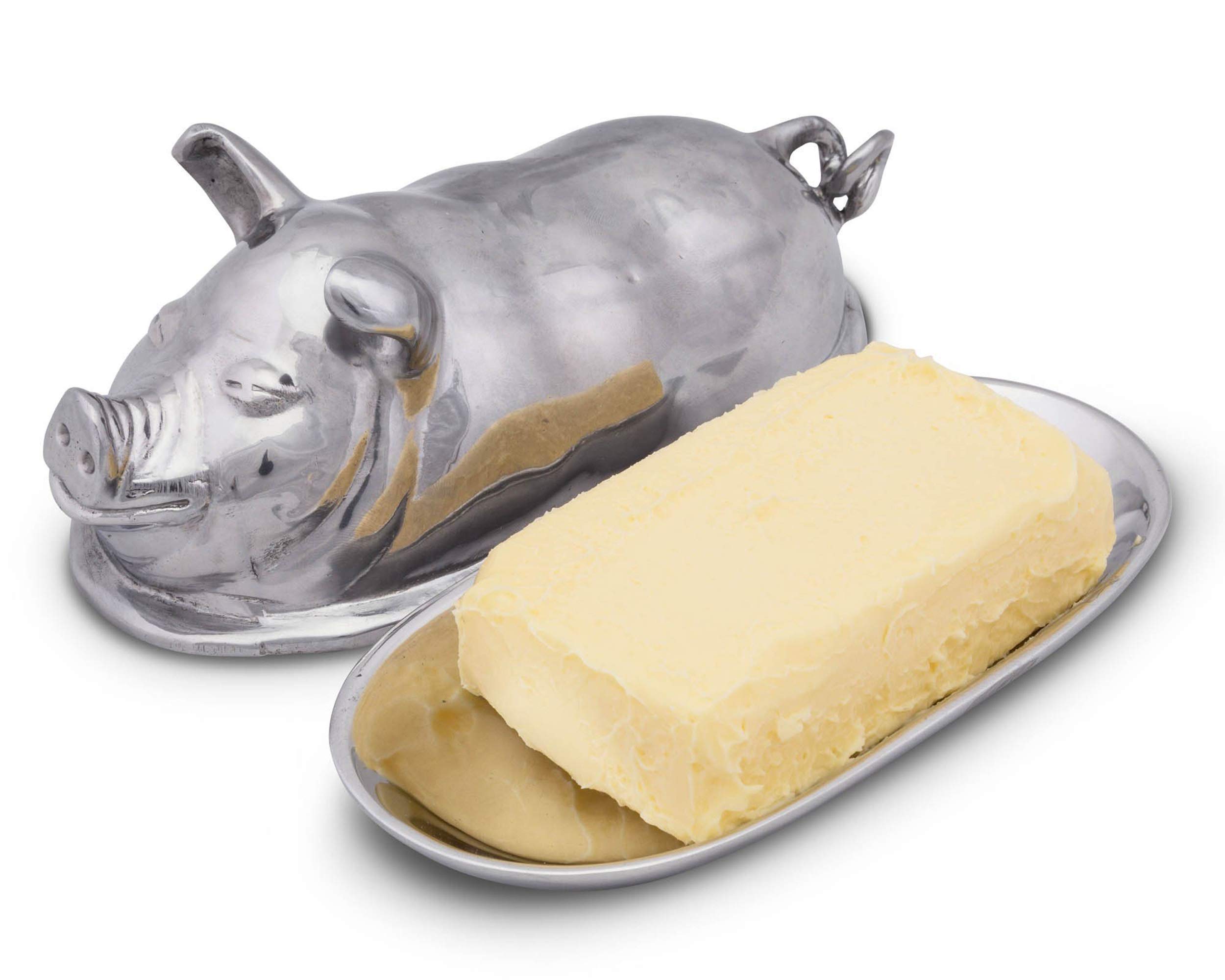 Arthur Court Happy Pig Covered Butter Cream Cheese Dish Container Keeper Hand Polished Tarnish Free Artisan Quality Farmhouse Table 7.5 inch Long