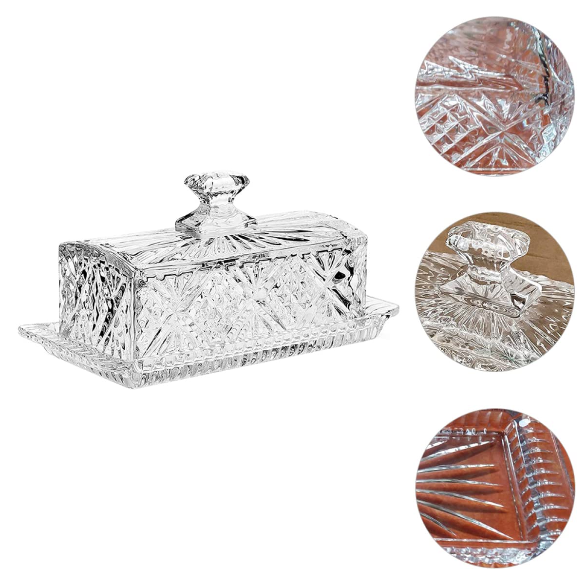 BESTonZON Rectangular Glass Plate Glass Butter Dish clear butter dish butter plate crystal butter dish with Lid Butter Glass Cake Keeper