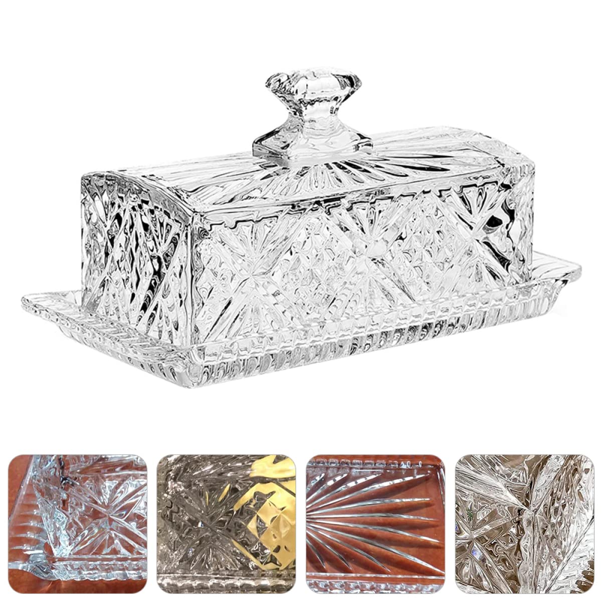 BESTonZON Rectangular Glass Plate Glass Butter Dish clear butter dish butter plate crystal butter dish with Lid Butter Glass Cake Keeper