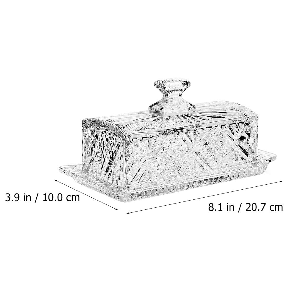 BESTonZON Rectangular Glass Plate Glass Butter Dish clear butter dish butter plate crystal butter dish with Lid Butter Glass Cake Keeper