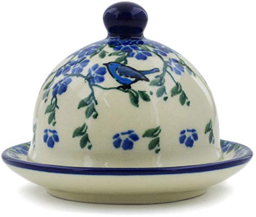 Polish Pottery 3¾-inch Butter Dish made by Ceramika Artystyczna (Blue Bufferfly Theme) + Certificate of Authenticity