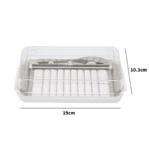 Butter Cutter Container, Stainless Steel Metal Saucer with Unbreakable Clear Plastic Lid Covered Butter Keeper Container with Knife for Kitchen(#1)