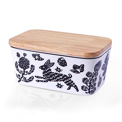 SIDUCAL Butter Dish 6” Butter Keeper with Lid Covered Butter Dish with Wooden Lid Airtight Holds Up to 2 Stick Of Eastern/West Coast Butter Ceramic Porcelain Butter Container Dishwasher Safe(Blck)