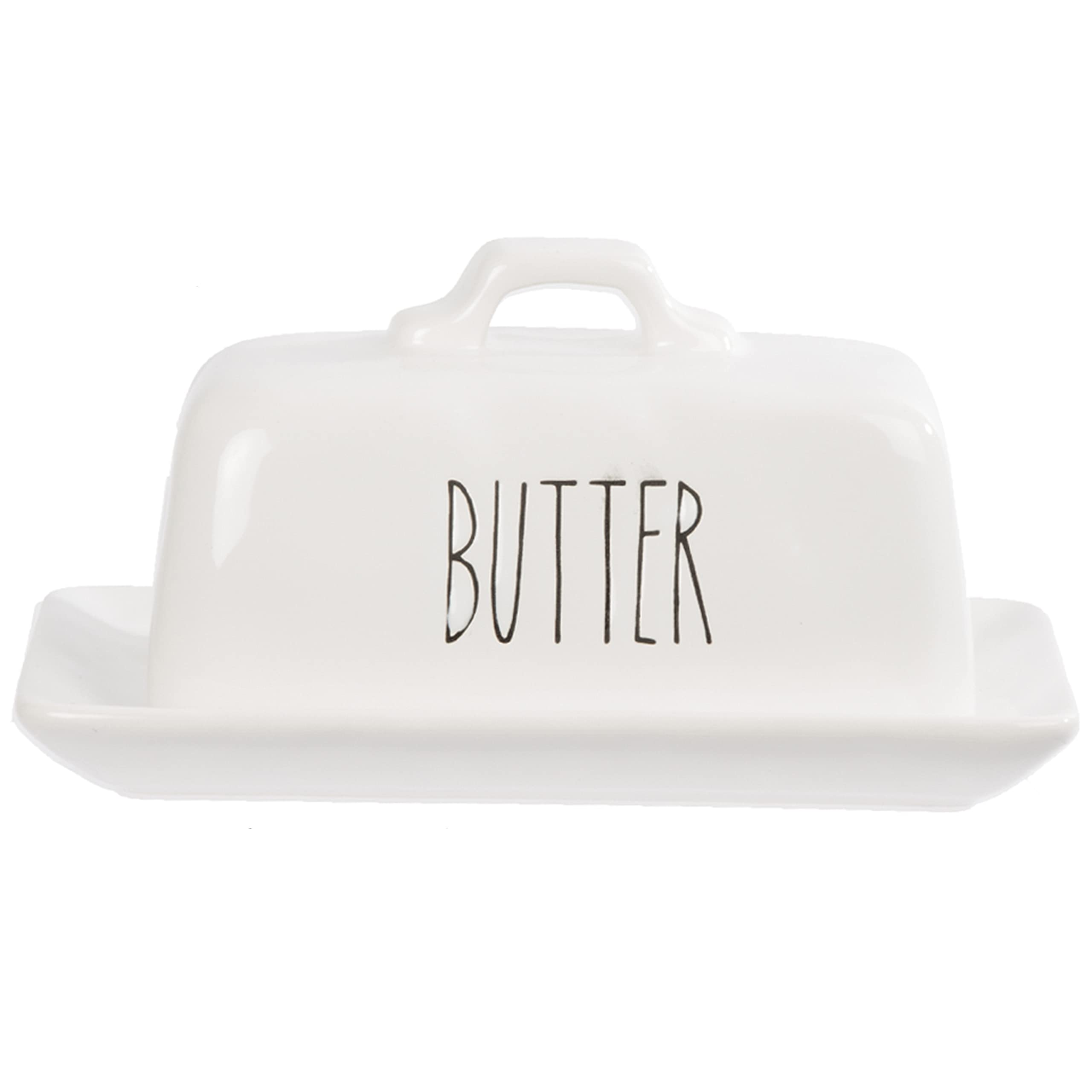 Luciano Housewares Farmhouse Modern Ceramic Butter Dish, 7.25 inches, White