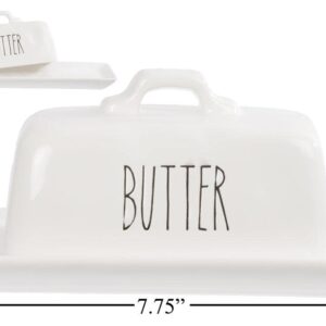 Luciano Housewares Farmhouse Modern Ceramic Butter Dish, 7.25 inches, White