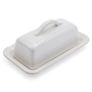 sur la table pearl stoneware butter dish , white