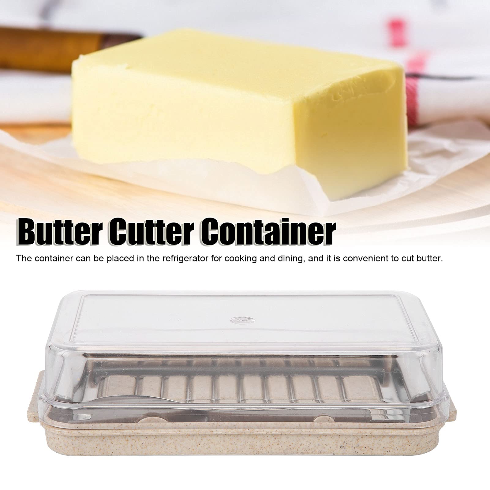 plplaaoo Stainless Steel Butter Storage Box, Butter Cutter Container, Cheese Storage Box with Transparent Cover, Butter Cutter Container, Kitchen Supplies for Home Kitchen(Wheat), Butter Slicer cu