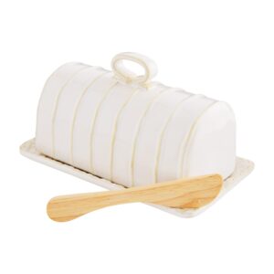 mud pie butter dish set, white, dish 3 3/4" x 6 3/4" | spreader 5 1/2"