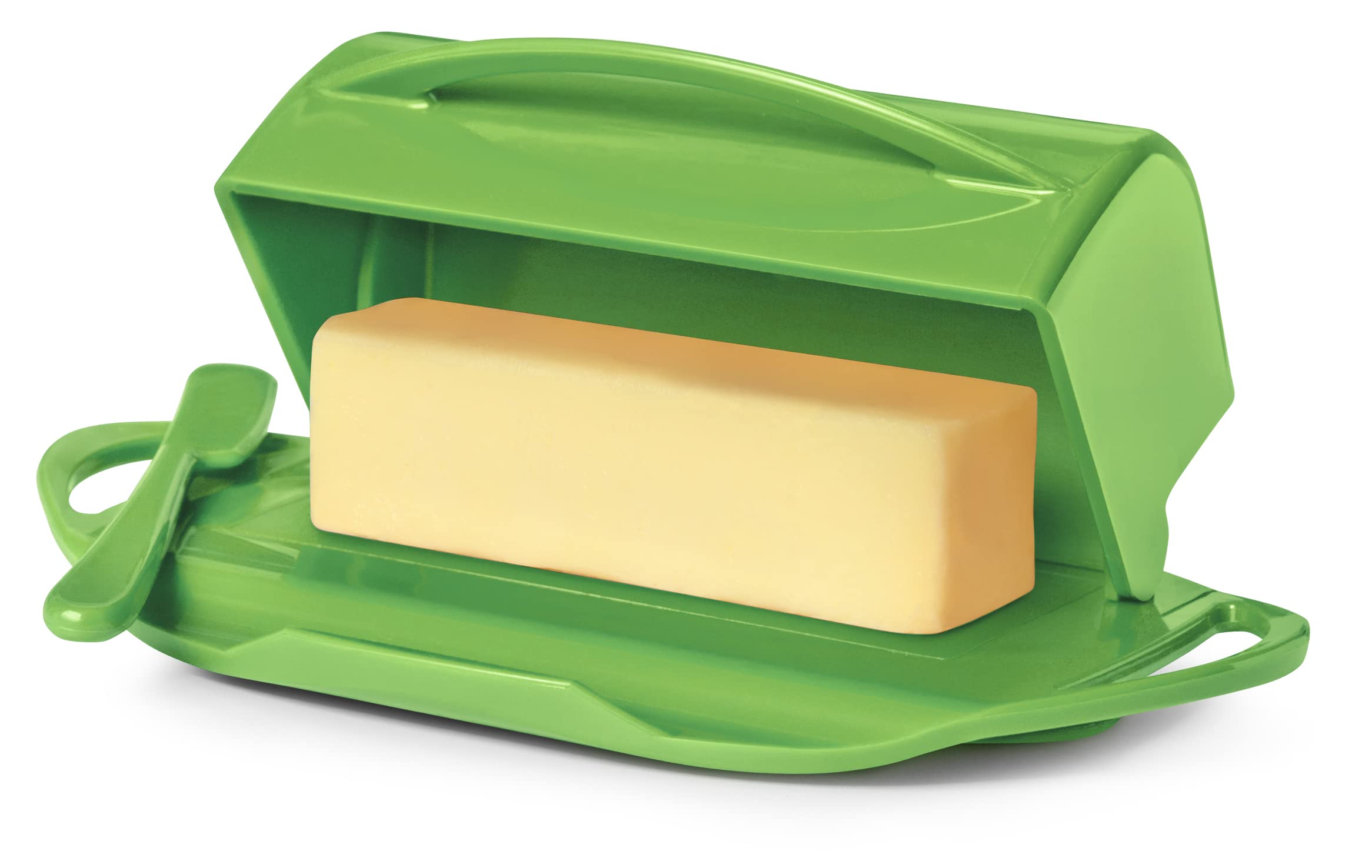 Butterie Flip-Top Butter Dish and Toaster Tongs Bundle (Green)