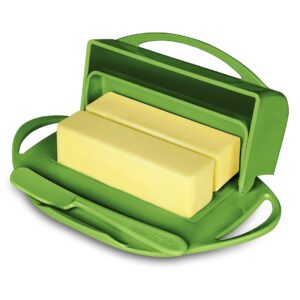 Butterie Flip-Top Butter Dish and Toaster Tongs Bundle (Green)