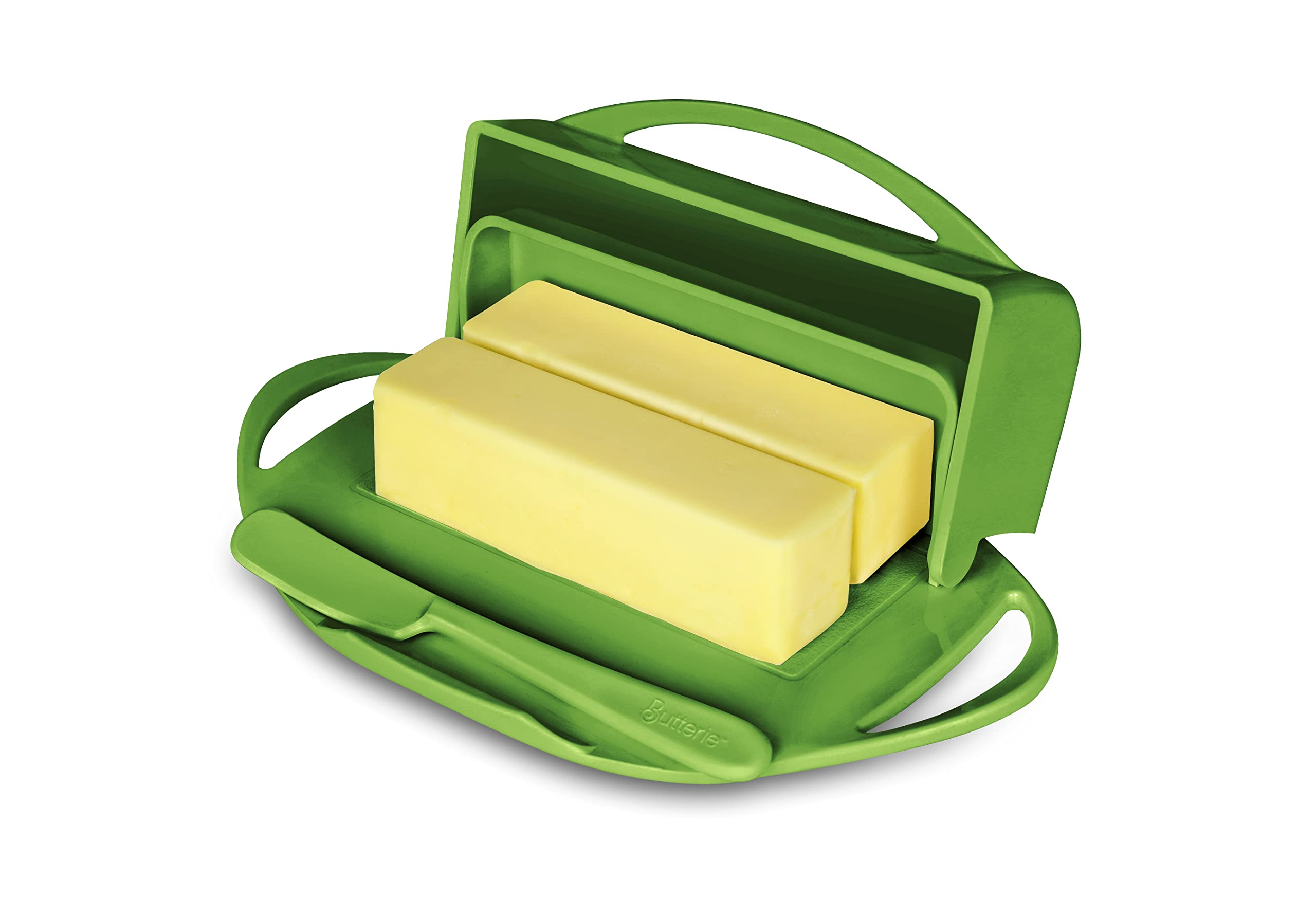 Butterie Flip-Top Butter Dish and Toaster Tongs Bundle (Green)