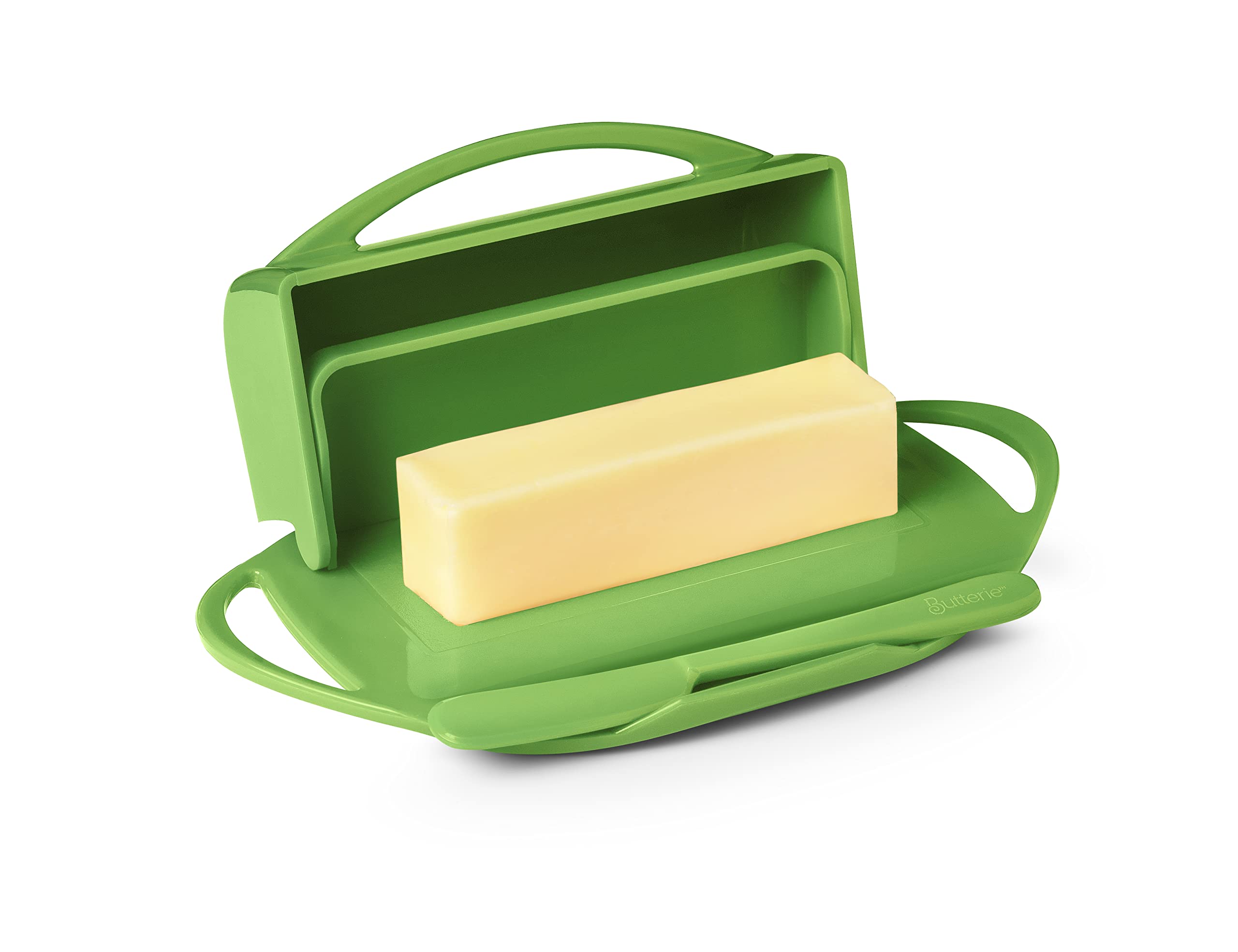 Butterie Flip-Top Butter Dish and Toaster Tongs Bundle (Green)