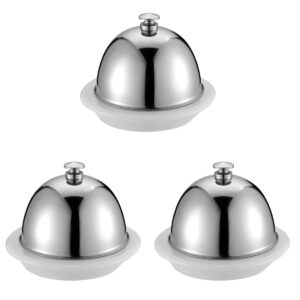 tofficu 3pcs ceramic butter dish with stainless steel dome round butter dish porcelain cheese keeper container cupcake display stand tray (3)