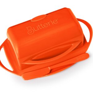 Butterie Flip-Top Butter Dish and Toaster Tongs Bundle (Orange)