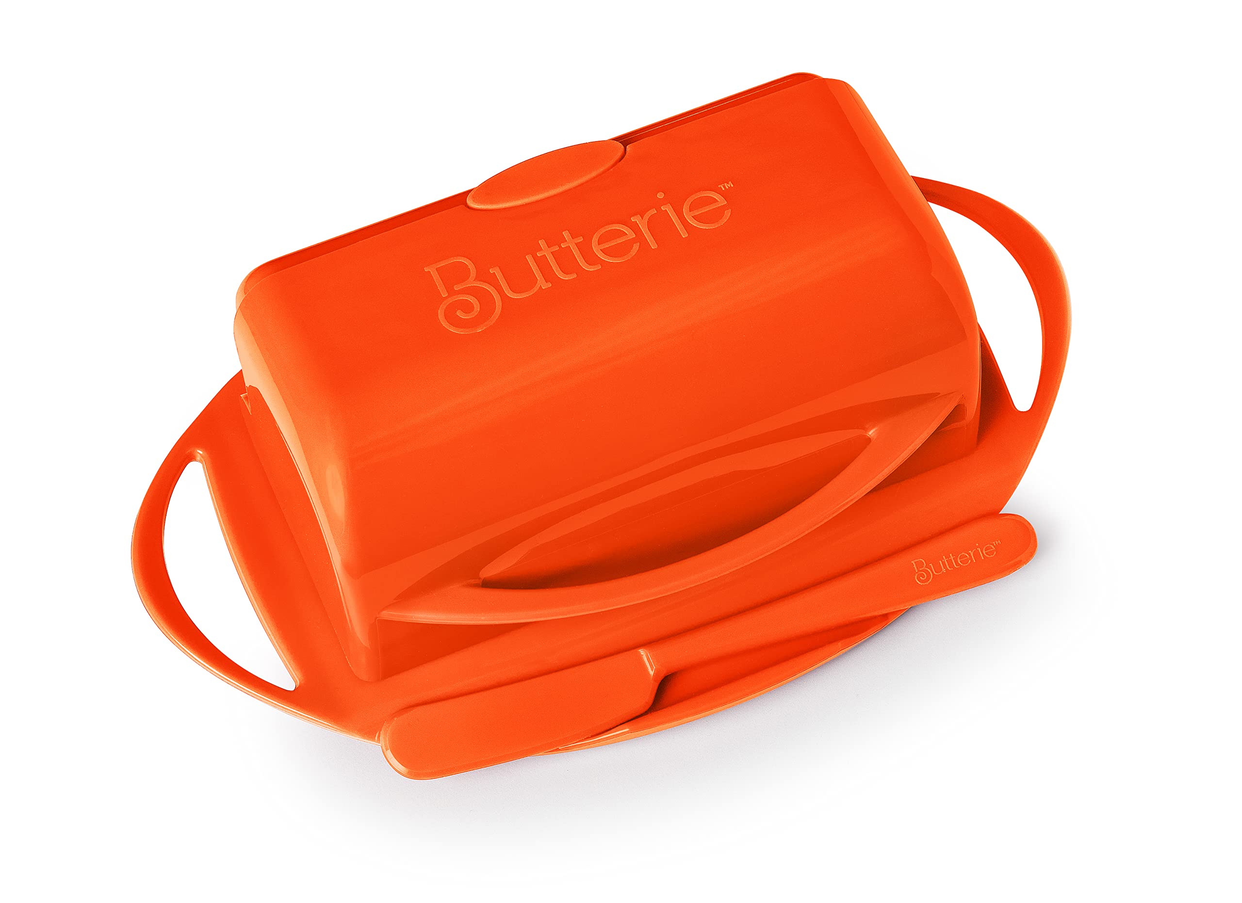 Butterie Flip-Top Butter Dish and Toaster Tongs Bundle (Orange)