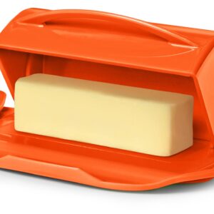 Butterie Flip-Top Butter Dish and Toaster Tongs Bundle (Orange)