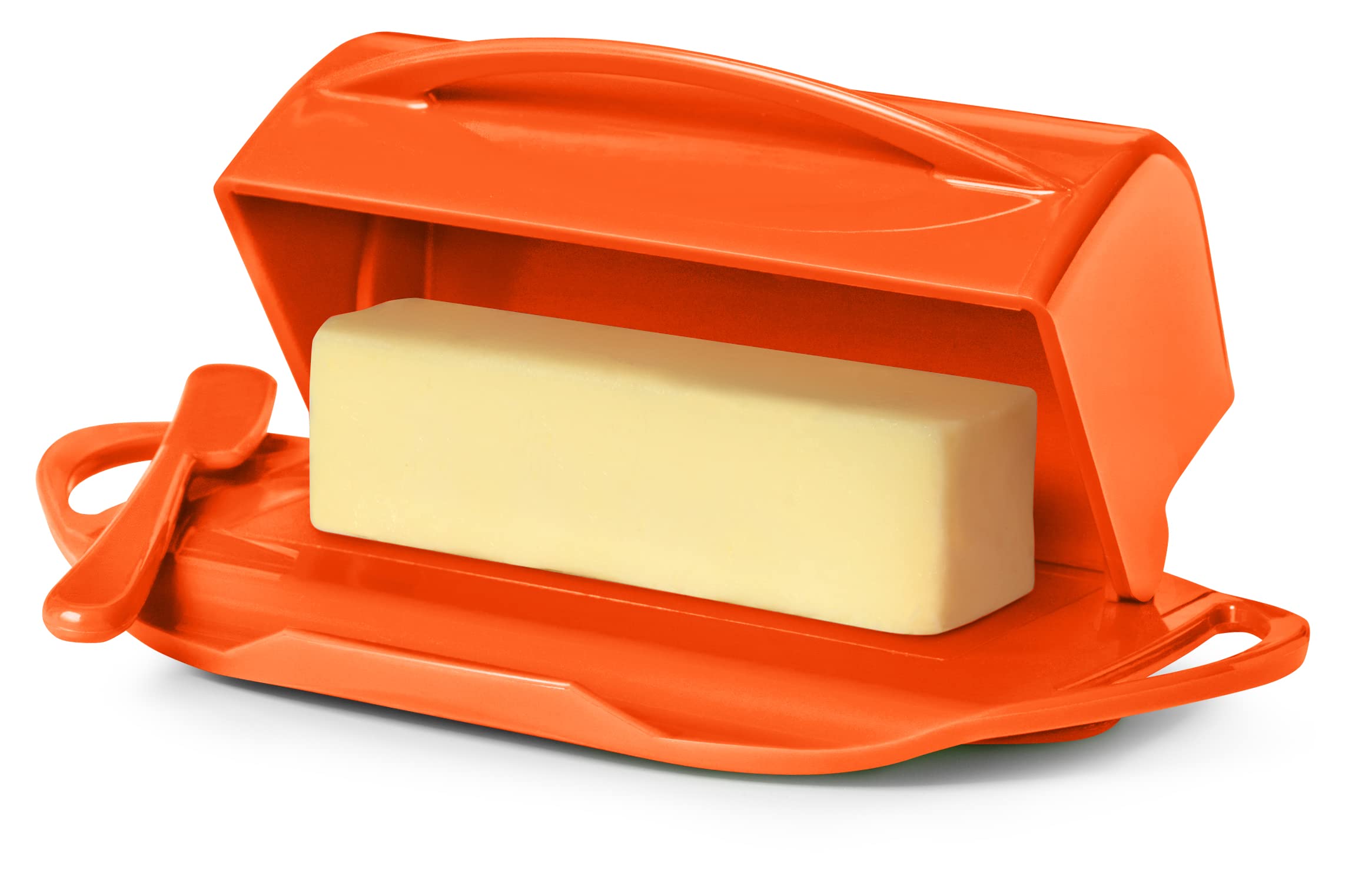 Butterie Flip-Top Butter Dish and Toaster Tongs Bundle (Orange)