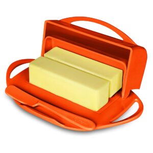 Butterie Flip-Top Butter Dish and Toaster Tongs Bundle (Orange)