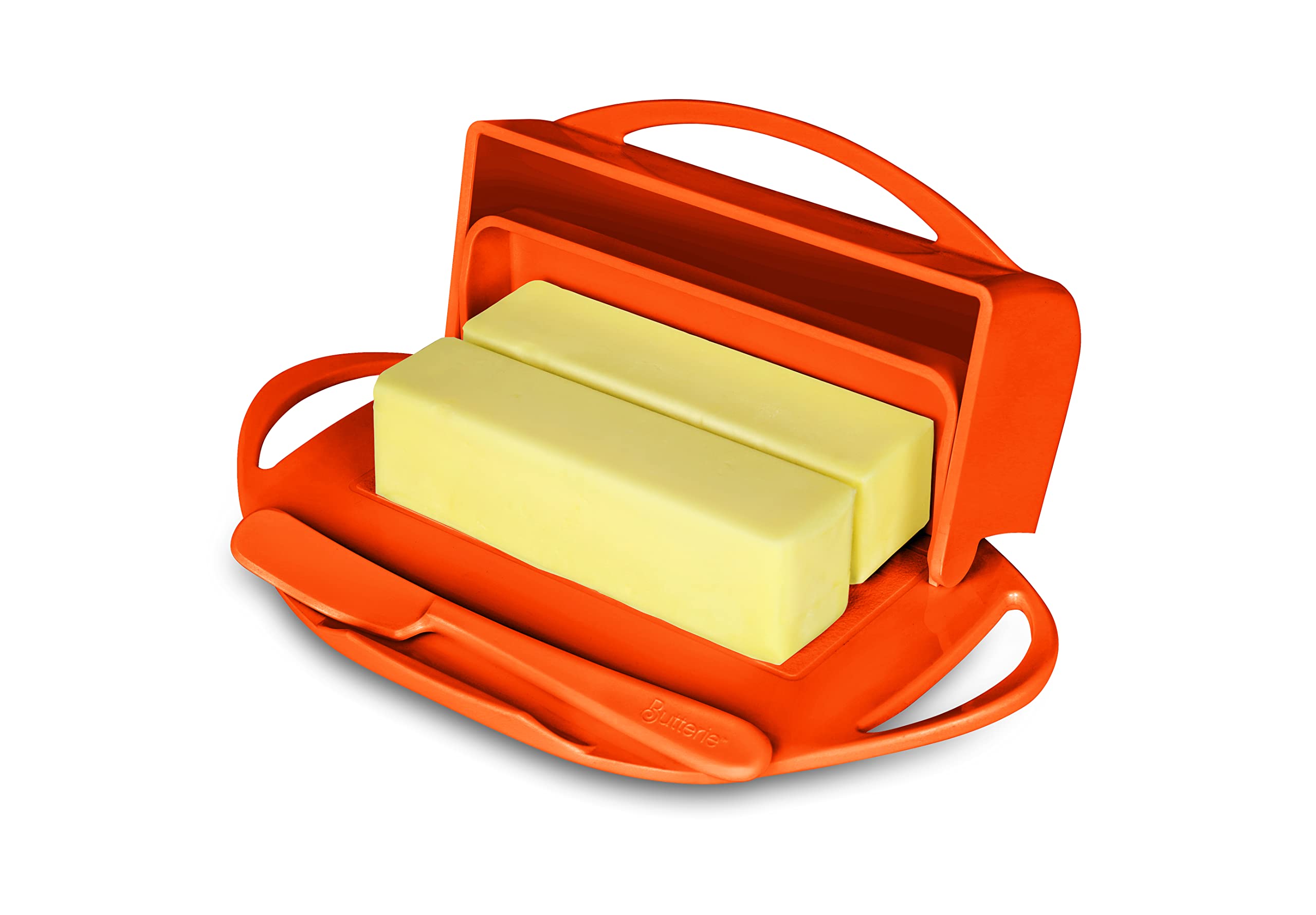 Butterie Flip-Top Butter Dish and Toaster Tongs Bundle (Orange)