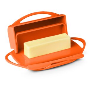 Butterie Flip-Top Butter Dish and Toaster Tongs Bundle (Orange)