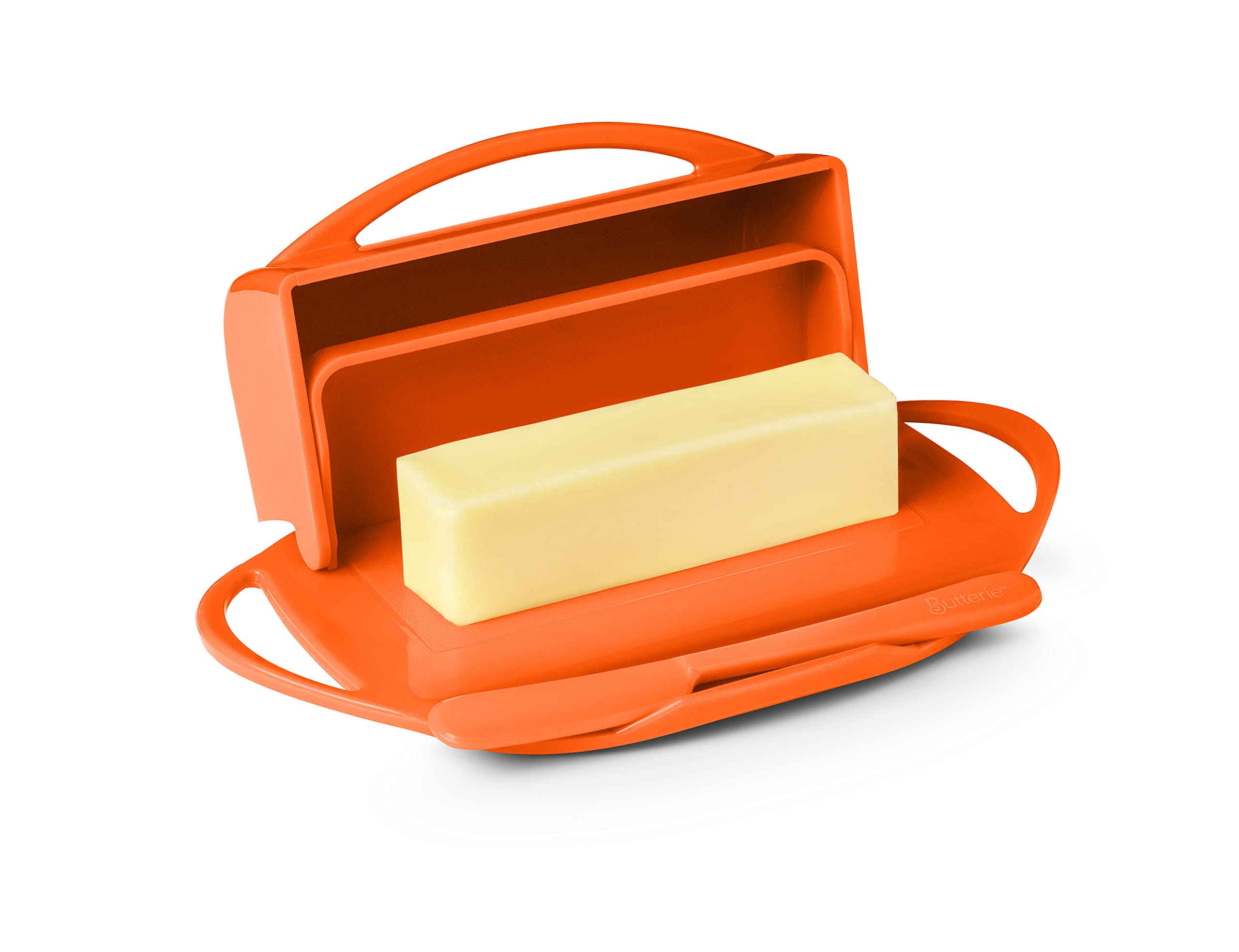 Butterie Flip-Top Butter Dish and Toaster Tongs Bundle (Orange)