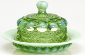 butterdish - eyewinker - green opalescent - mosser usa