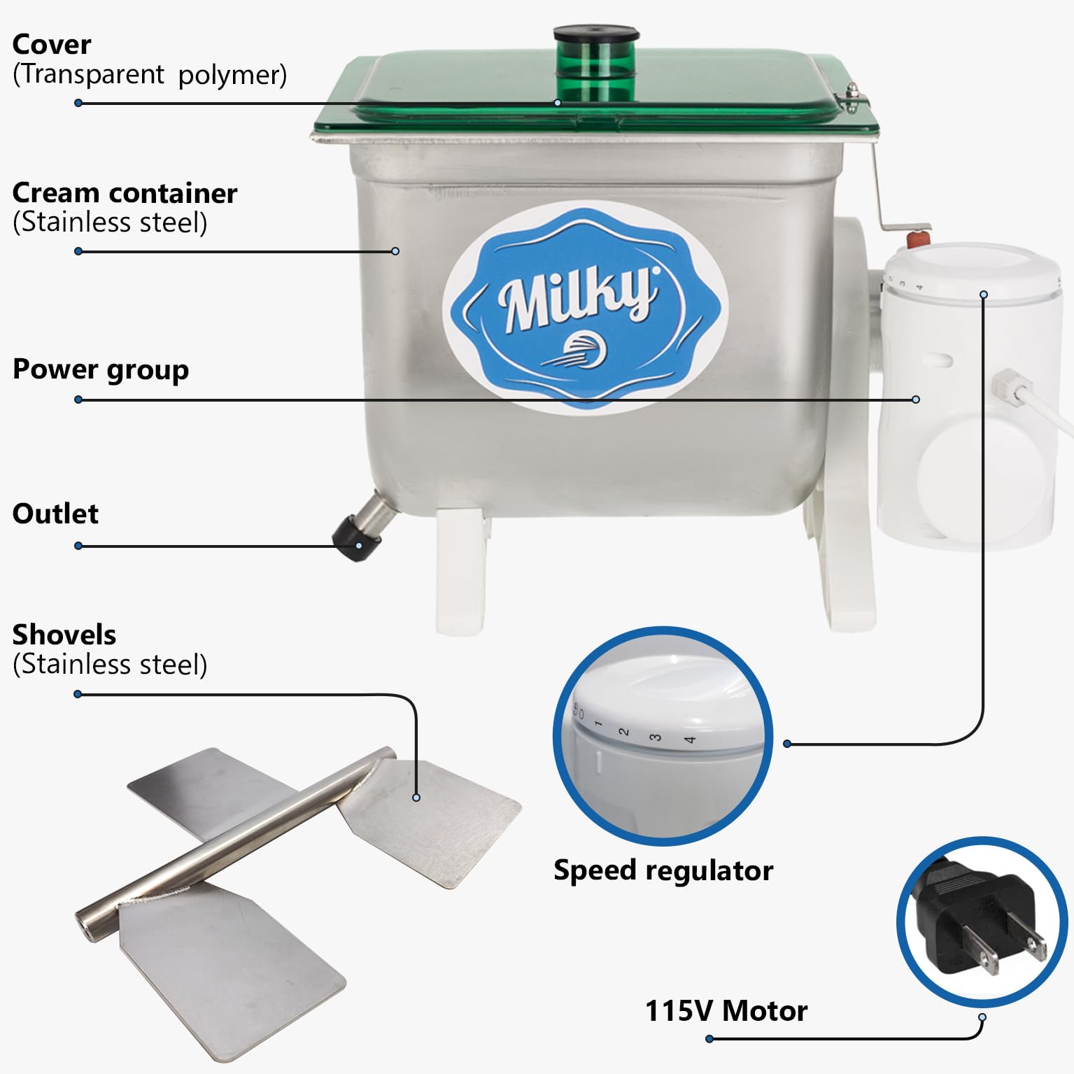 Electric Butter Churn Milky FJ 10 (115V) | Made of Stainless Steel | Fresh Homemade Butter in 20-30 minutes | Easy to Use | 0.9 Gallon Capacity | Made in the EU | 2-Year Warranty