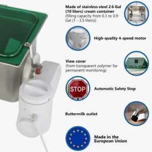 Electric Butter Churn Milky FJ 10 (115V) | Made of Stainless Steel | Fresh Homemade Butter in 20-30 minutes | Easy to Use | 0.9 Gallon Capacity | Made in the EU | 2-Year Warranty