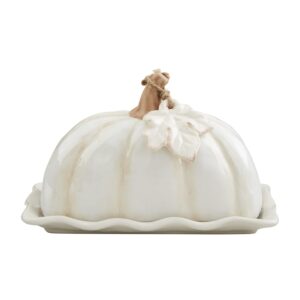 mud pie white pumpkin butter dish, 4 1/4" x 7 1/2", cream