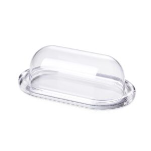 Omada Acrylic Covered Butter Dish: Large Clear and White Butter Keeper and Cream Cheese Container – Dishwasher Safe European Butter Dish with Lid – 3” Wide Butter Holder for Counter