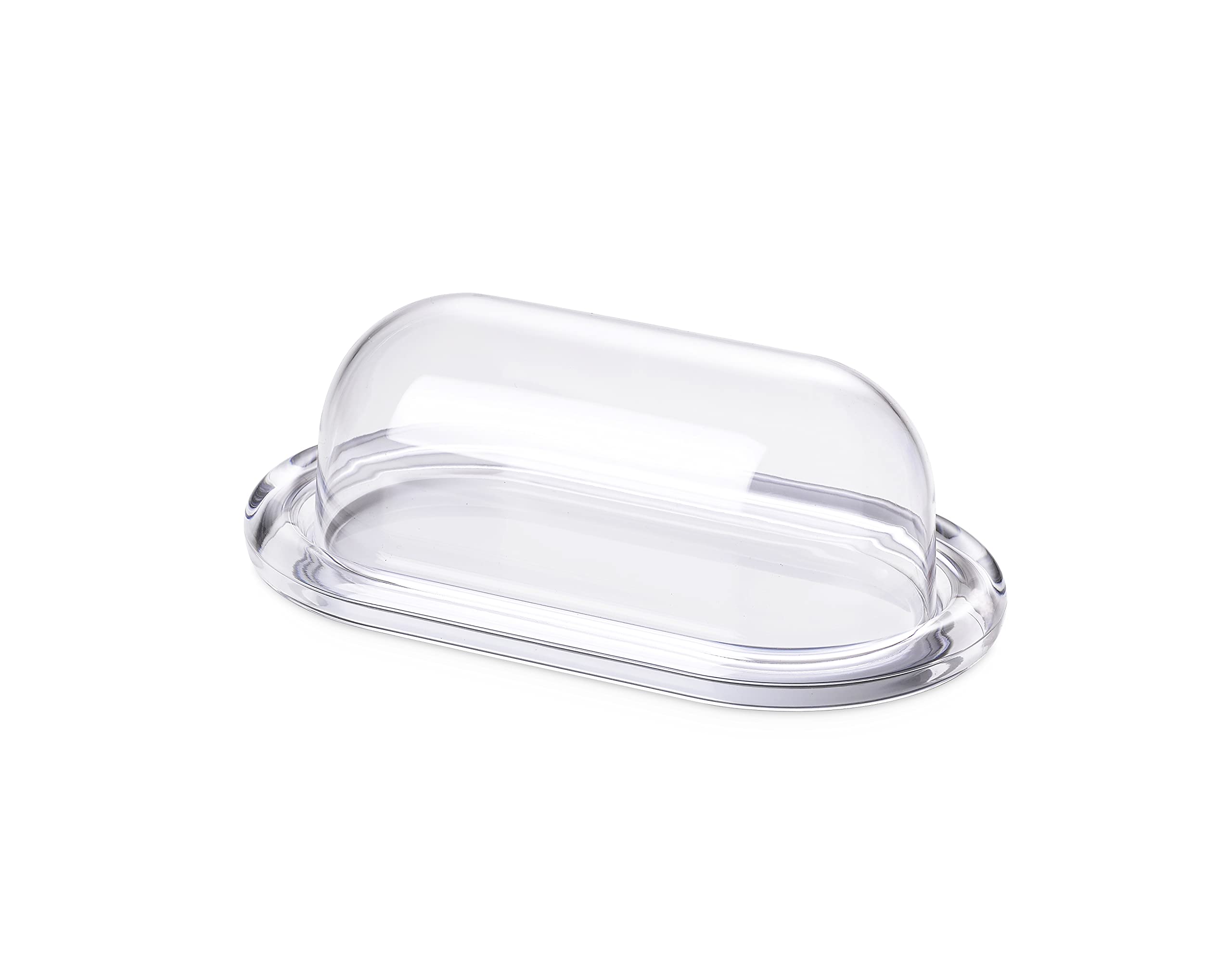 Omada Acrylic Covered Butter Dish: Large Clear and White Butter Keeper and Cream Cheese Container – Dishwasher Safe European Butter Dish with Lid – 3” Wide Butter Holder for Counter