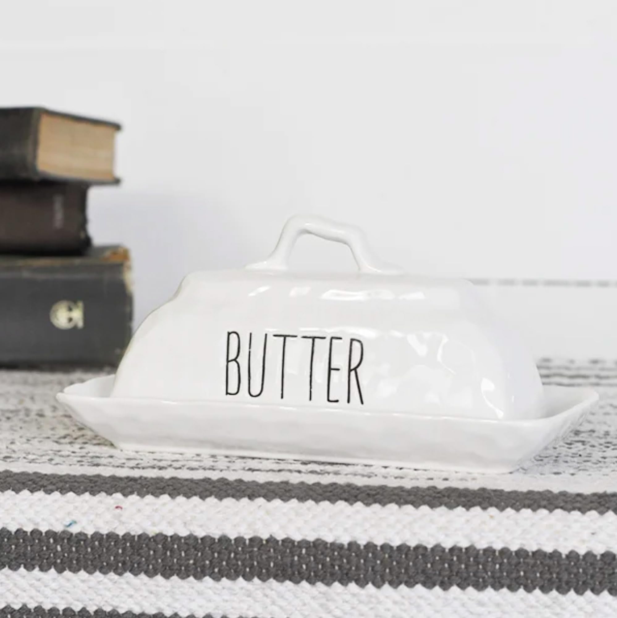 PD Home & Garden White Ceramic Farmhouse Rustic Butter Dish, 7.9 X 4 X 3.75 (HXHD022)