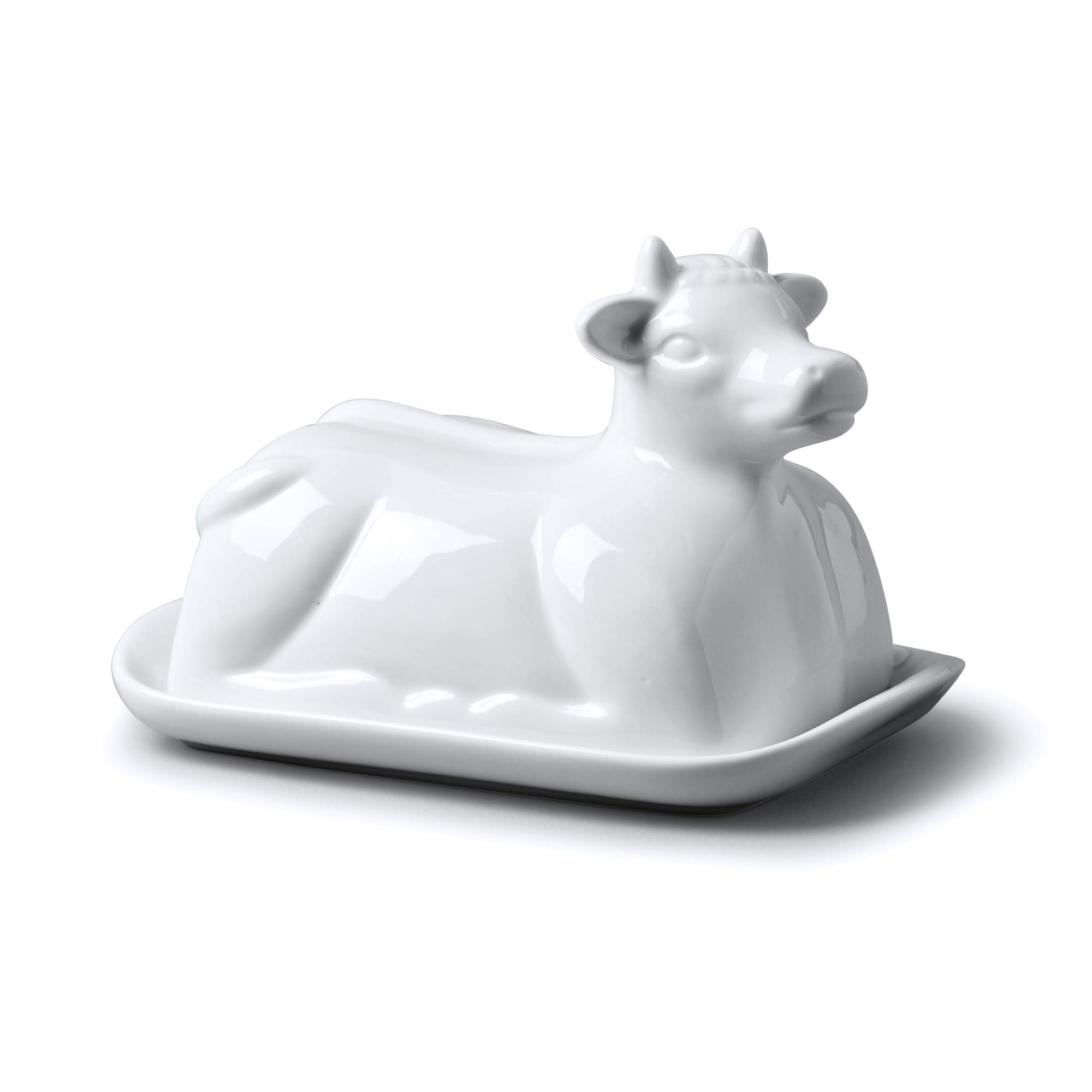 WM Bartleet & Sons 1750 Traditional Porcelain 19cm Cow Design Butter Plate with Lid – White