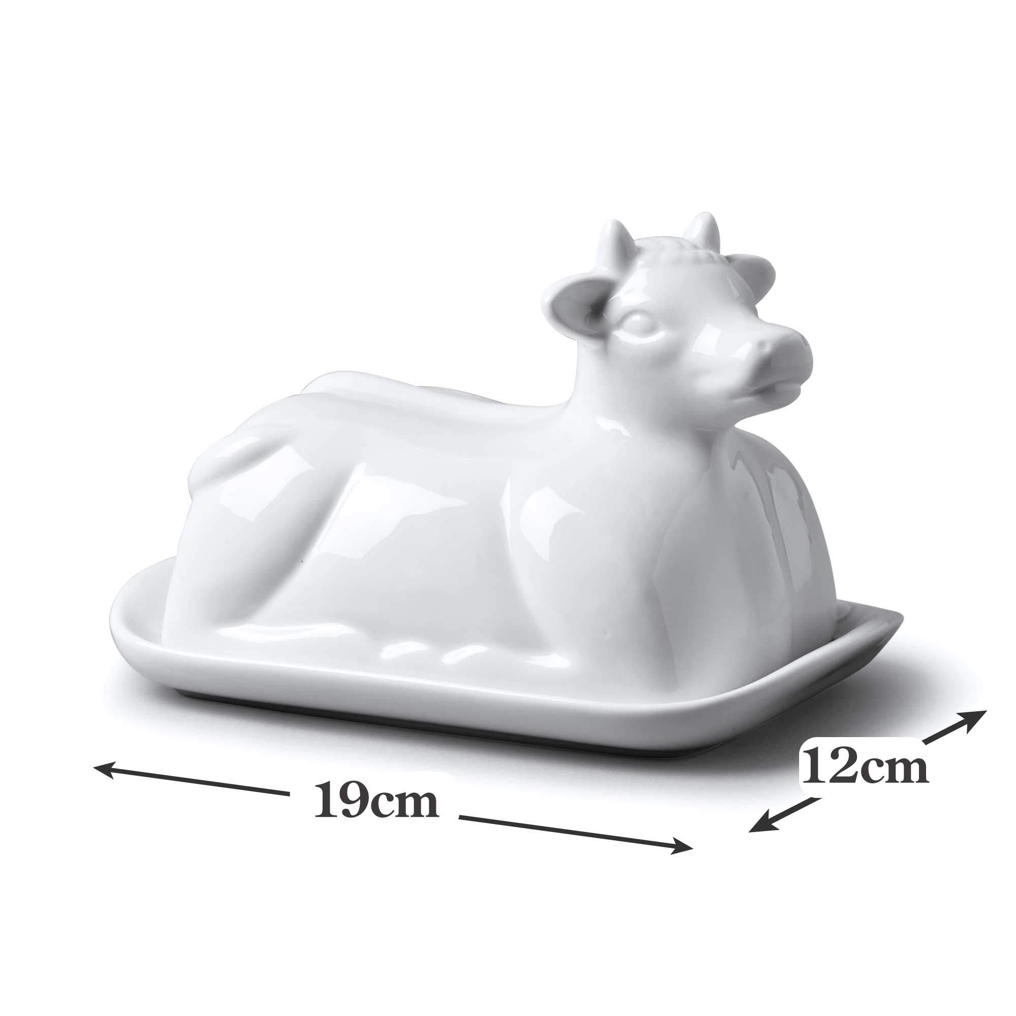 WM Bartleet & Sons 1750 Traditional Porcelain 19cm Cow Design Butter Plate with Lid – White