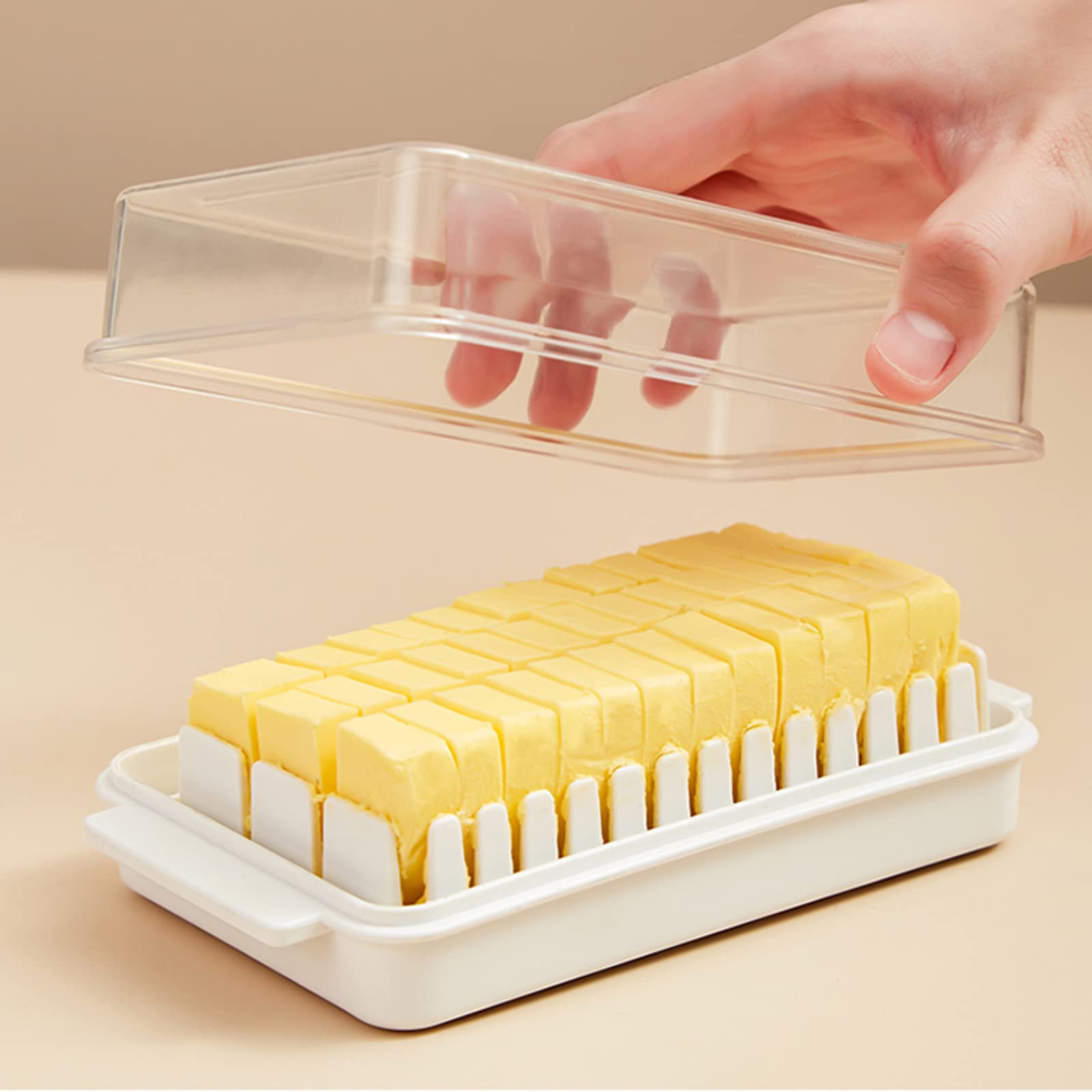 PYOCHOHAN Butter Dish with Lid, Covered Holder for Countertop, Dishwasher Safe Better Butter Spreader Knife with Serrated Edge Shredding Slots (A style)