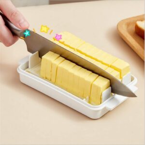 PYOCHOHAN Butter Dish with Lid, Covered Holder for Countertop, Dishwasher Safe Better Butter Spreader Knife with Serrated Edge Shredding Slots (A style)