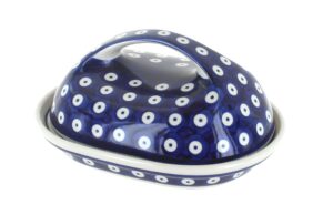 blue rose polish pottery dots butter dish