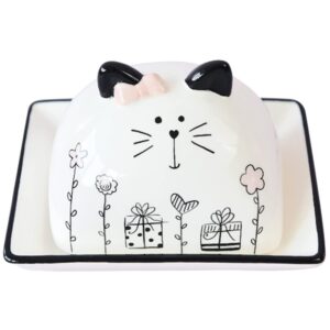 cabilock butter dish with lid cute cat butter box ceramic butter container holds for countertop cheese butter holder butter keeper for home kitchen decor