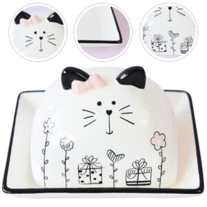 Cabilock Butter Dish with Lid Cute Cat Butter Box Ceramic Butter Container Holds for Countertop Cheese Butter Holder Butter Keeper for Home Kitchen Decor