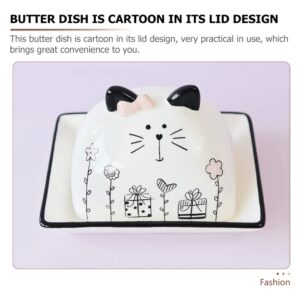 Cabilock Butter Dish with Lid Cute Cat Butter Box Ceramic Butter Container Holds for Countertop Cheese Butter Holder Butter Keeper for Home Kitchen Decor