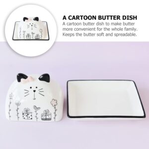 Cabilock Butter Dish with Lid Cute Cat Butter Box Ceramic Butter Container Holds for Countertop Cheese Butter Holder Butter Keeper for Home Kitchen Decor