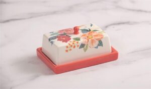 transpac l0099 floral boutique butter dish, set of 2, 4.50-inch length, dolomite